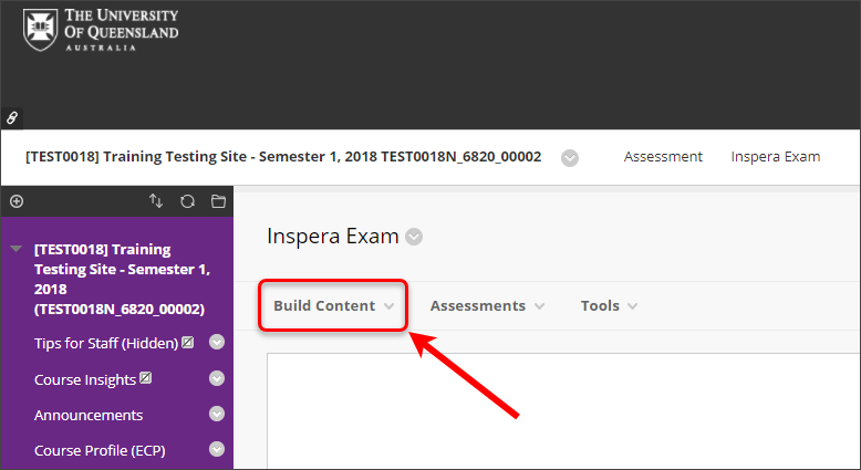 Create An Inspera Submission Link In Learnuq Ultra Elearning University Of Queensland